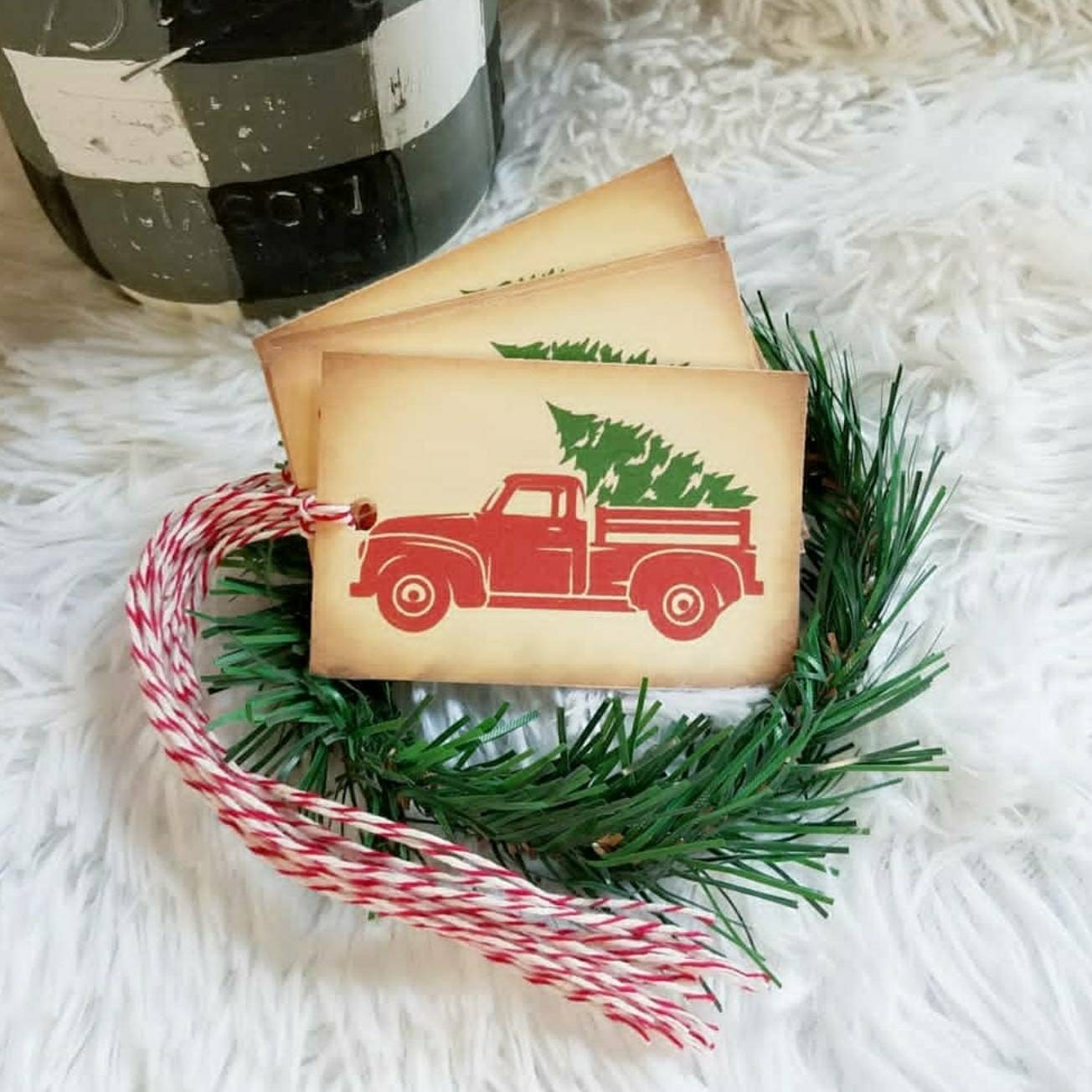Merry Christmas Tags Truck with Tree Christmas Tags | Etsy