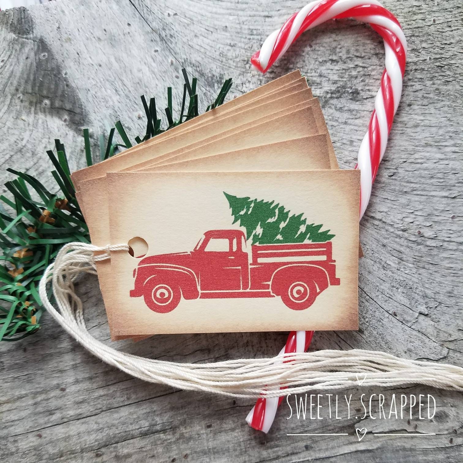 Merry Christmas Tags, Truck With Tree, Christmas Tags, Christmas Labels ...