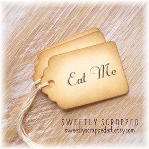 15 EAT ME Tags ... Vintage Look, Treat, Party Favor Tag, Labels, Script ...