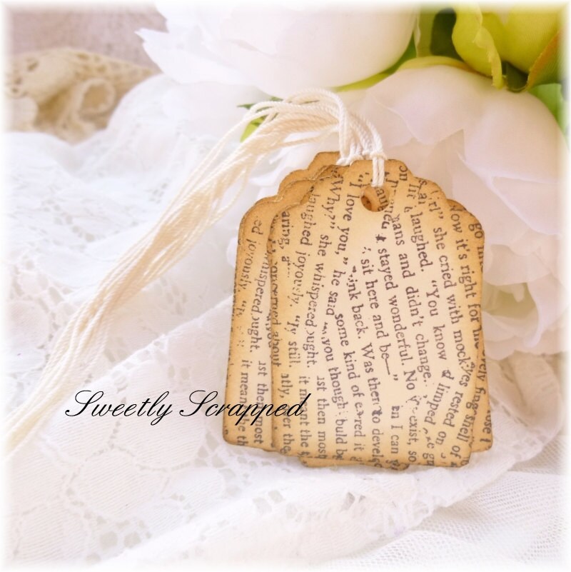 Book Page Tags, Vintage Style Tags, Black, White, Aged, - Etsy