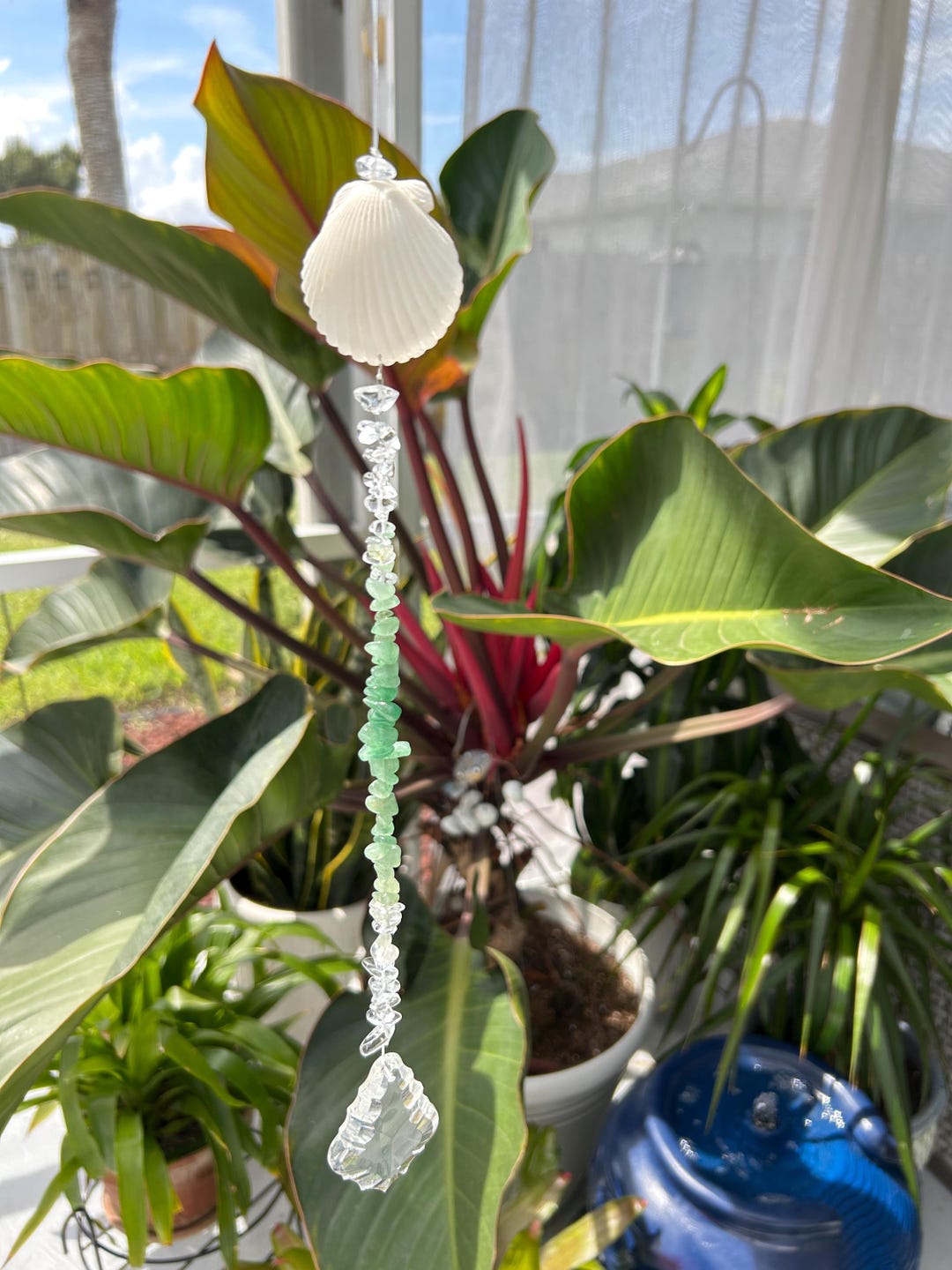 Calico Shell Suncatcher: French Crystal Prism, Quartz & Aventurine ...