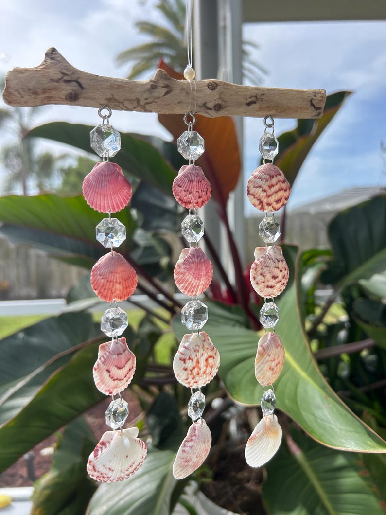 Suncatcher Windchime-calico Scallop Shells and Button Crystals 3x4 (117 ...