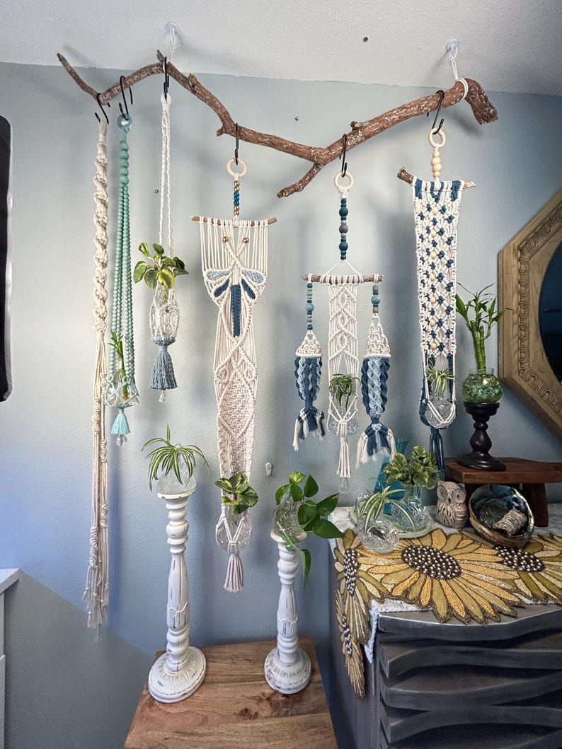 Macrame Propagation Wall Hanging/window Hanging - Vintage Glass Cruet ...