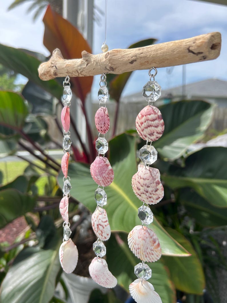 Suncatcher Windchime-calico Scallop Shells and Button Crystals 3x4 (117 ...