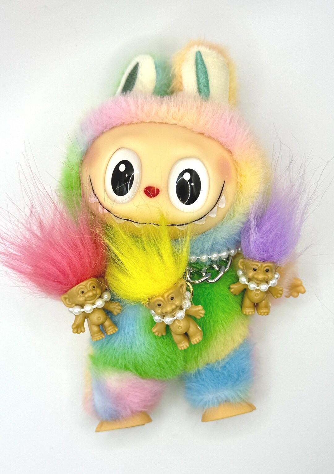 Labubu Necklace: Troll Doll Figurine Wears a Pearl Necklace and Hangs ...