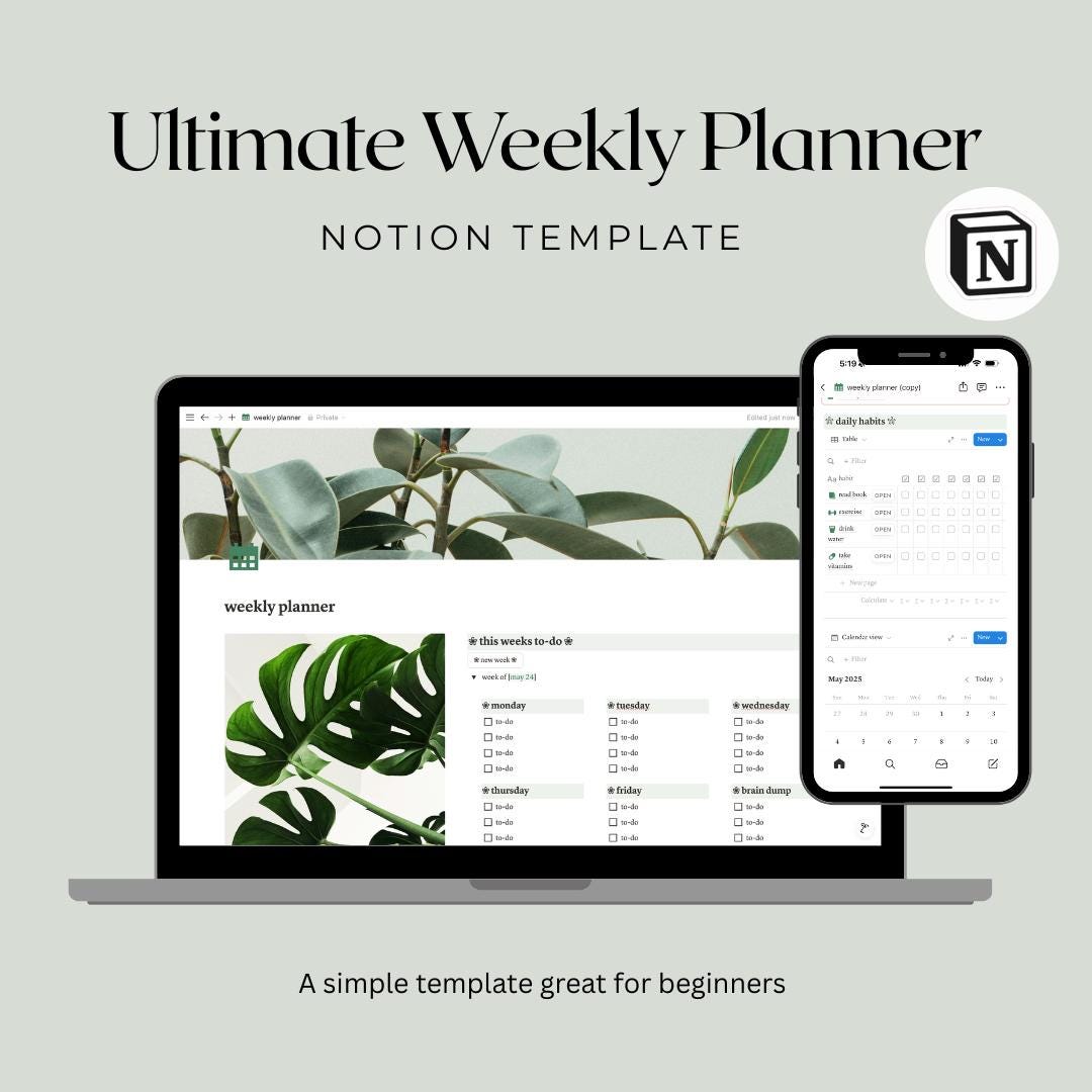 Aesthetic Weekly Planner Notion Template | Habit Tracker (digital ...