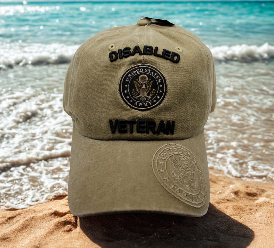 U.S. Army Disabled Veteran Hat, Tan Military Cap With Embroidered Seal ...