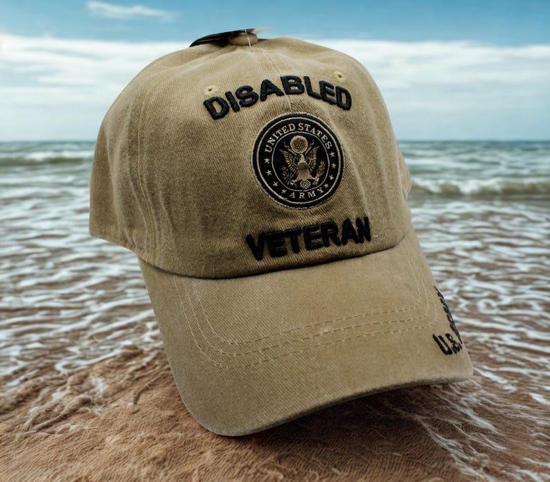 U.S Army Disabled Veteran Hat, Tan Army Cap With Embroidered Seal, Army ...