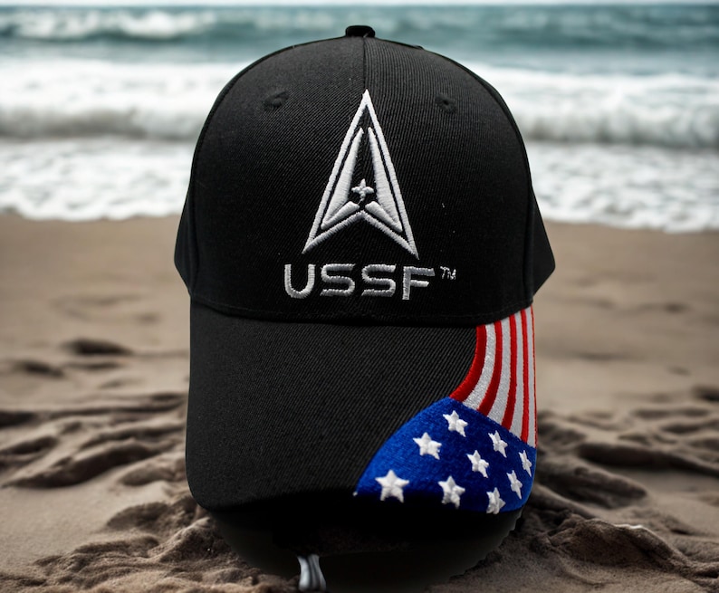 US Space Force Hat. Embroidered USSF Logo Black Baseball Cap With ...