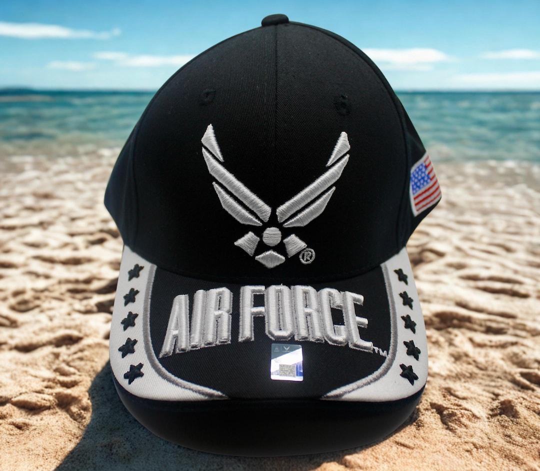 U.S Air Force Hat. Black and White Cap With Stars & Flag Patch. Veteran ...