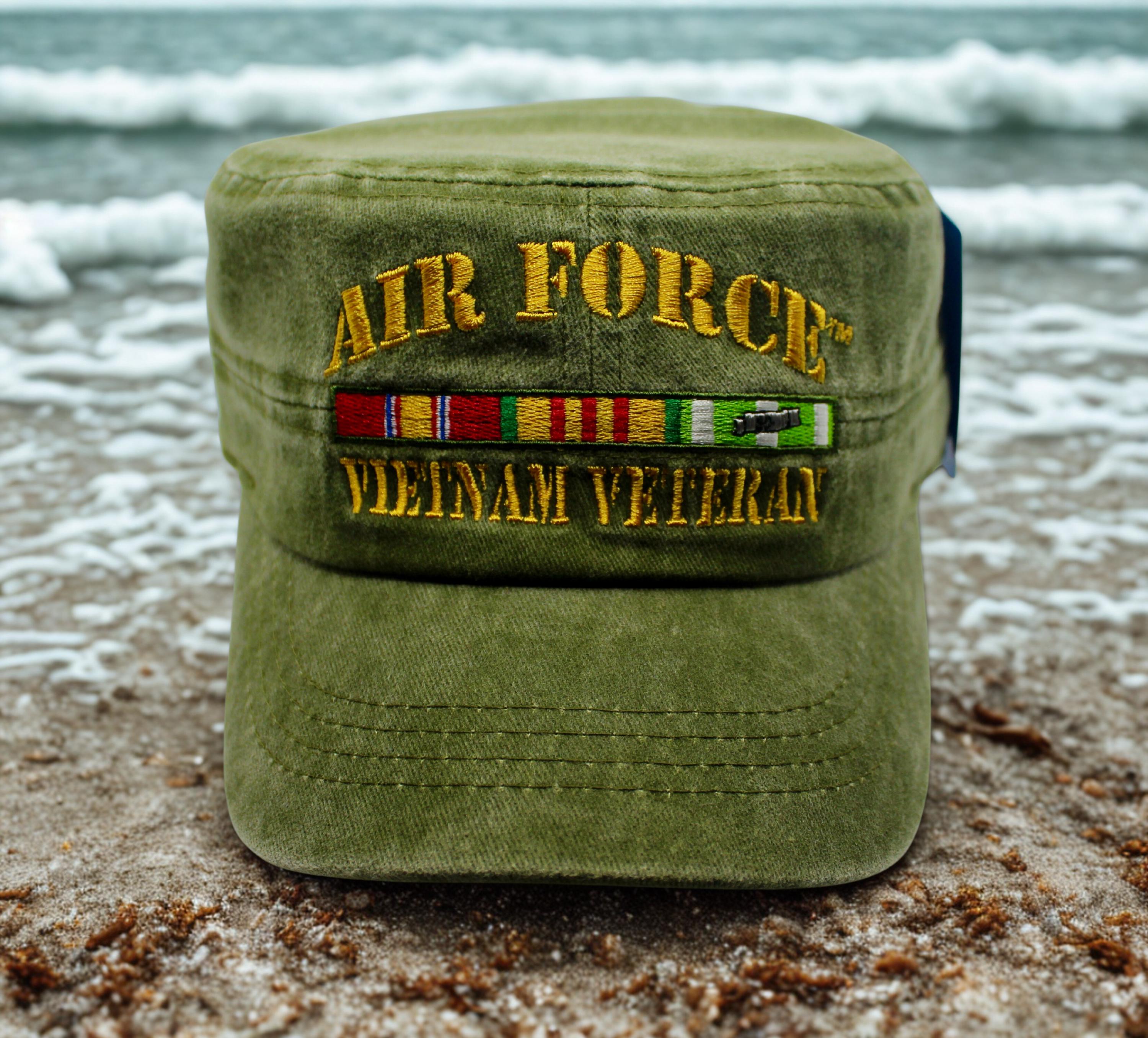 Air Force Vietnam War Veteran Cap, O.D Green USAF Hat With Ribbons ...