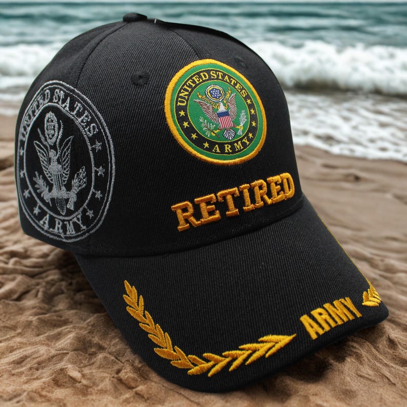 U.S. Army Retired Hat, Black US Army Cap With Embroidered Seal ...