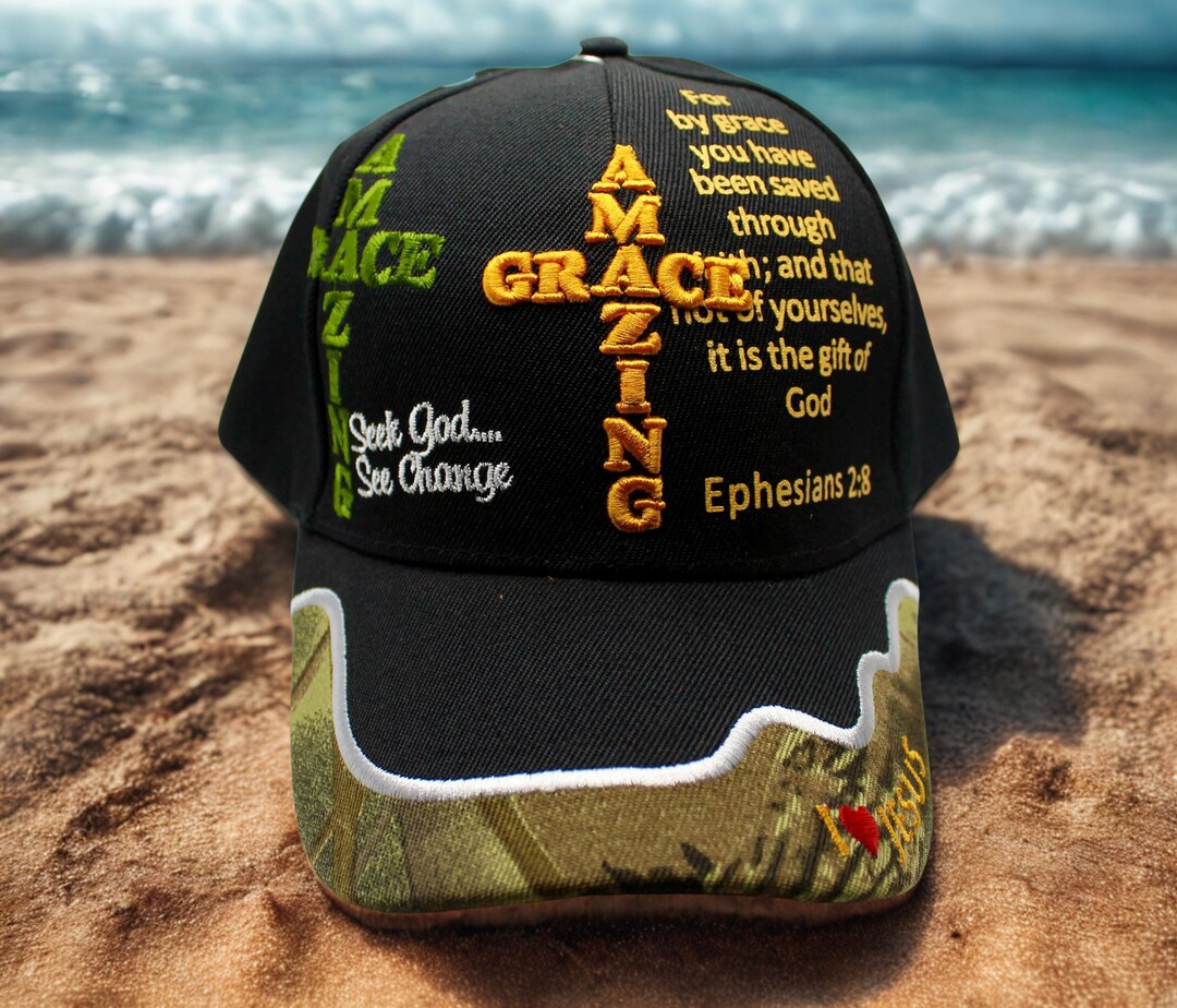 Amazing Grace Bible Verse Cap, Christian Black Hat, Ephesians 2:8 ...