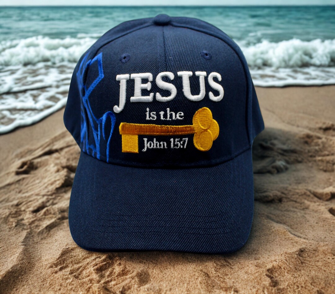 Jesus is the Key Hat. John 15:7 Hat. Blue Christian Baseball Cap, Jesus ...