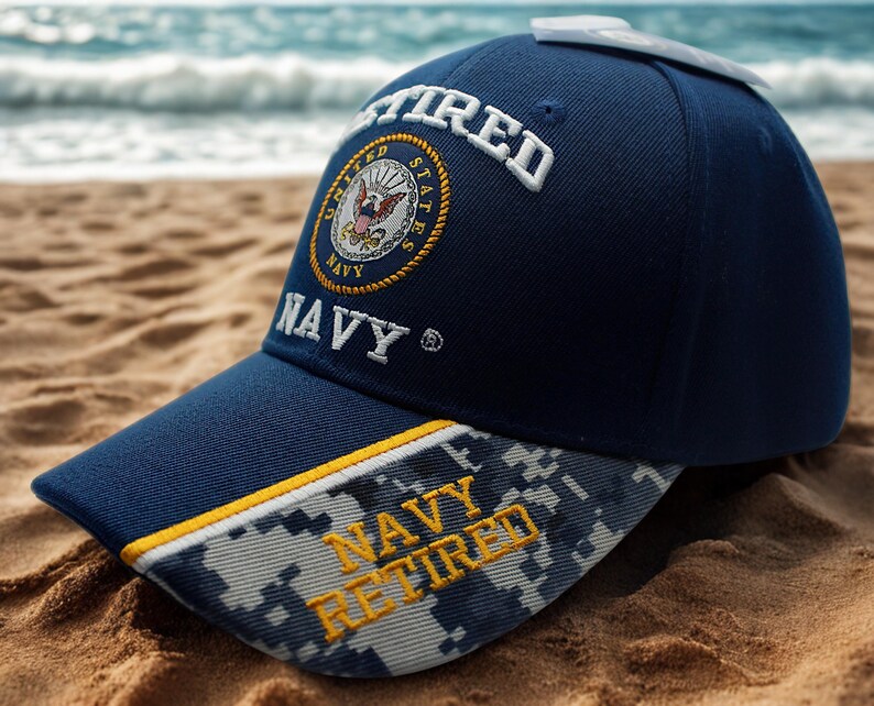 U.S. Navy Retired Baseball Cap, Veteran Navy Blue Hat With Embroidered ...