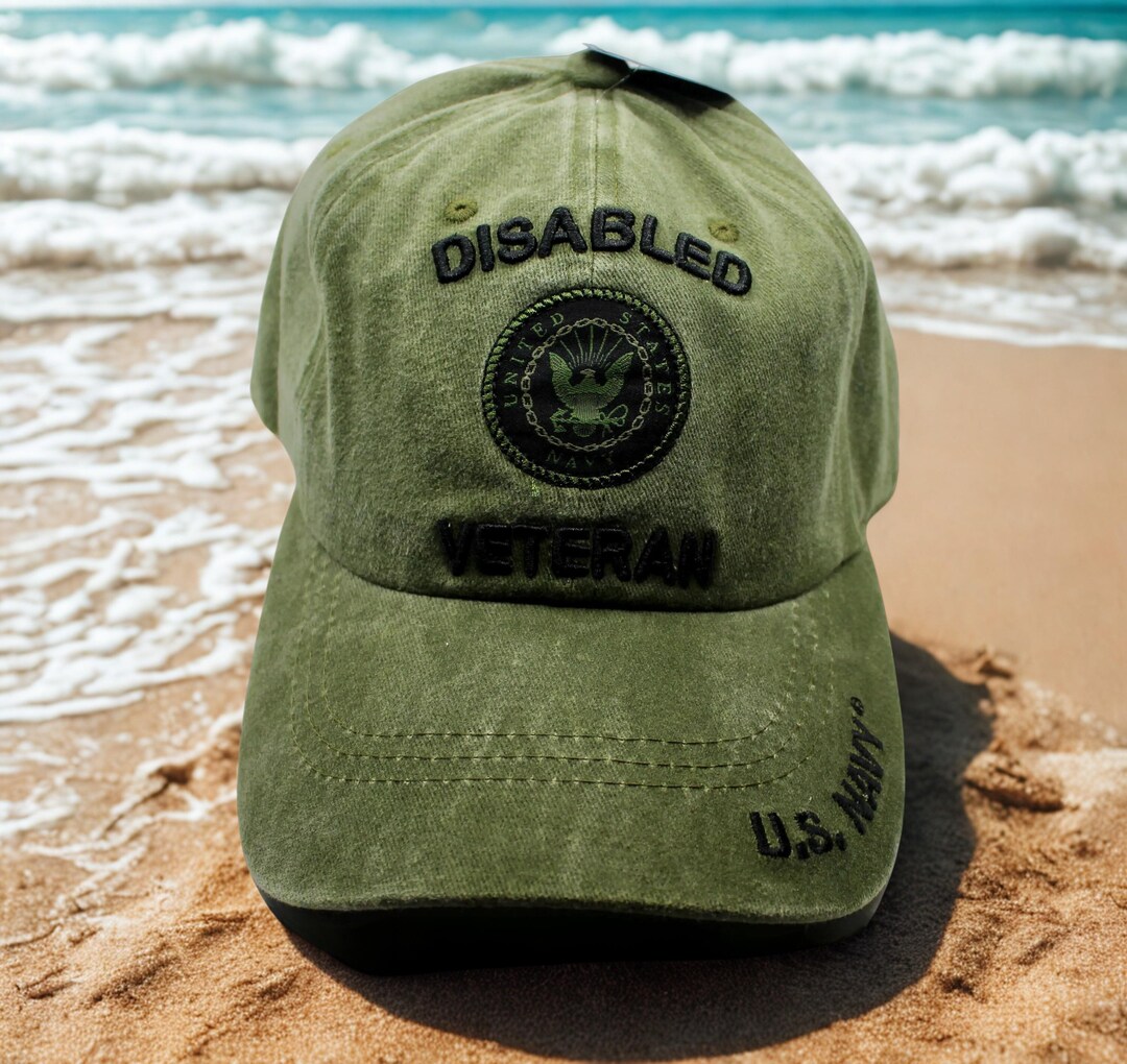 U.S. Navy Disabled Veteran Hat, Green Washed Military Cap With ...