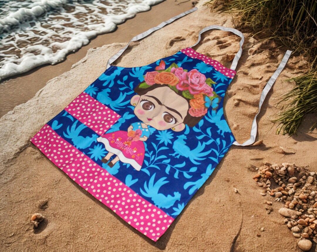 Baby Frida Kahlo Apron. Bright Blue Folk Art Apron With Flowers and ...