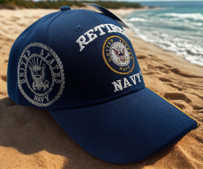 U.S. Navy Retired Baseball Cap, Veteran Navy Blue Hat With Embroidered ...