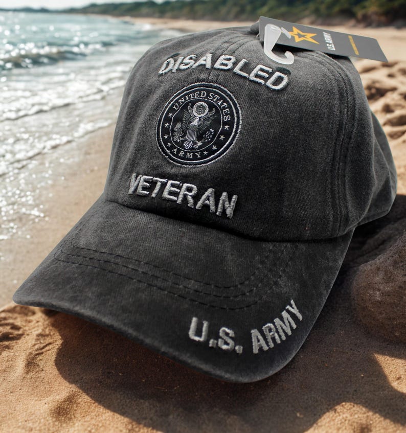 U.S. Army Disabled Veteran Hat, Black Washed Military Cap With ...