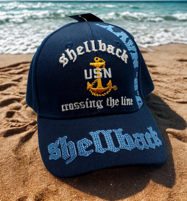 US Navy Shellback Hat – Crossing the Line Commemorative Baseball Cap With Embroidered Anchor ...