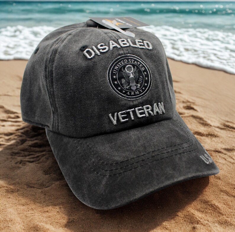 U.S. Army Disabled Veteran Hat, Black Washed Military Cap With ...