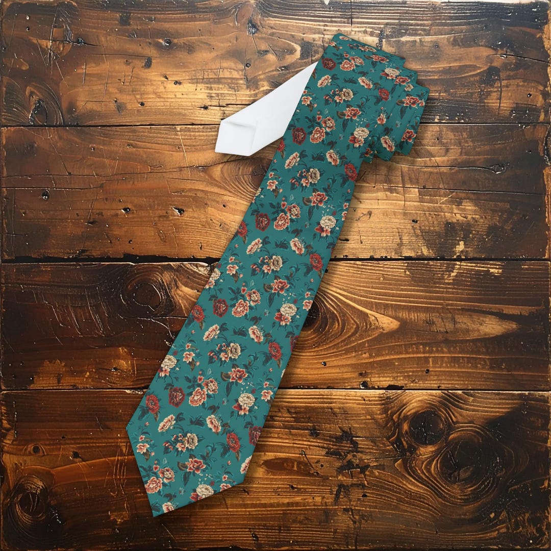 Teal Green Floral Classic Preppy Botanical Pattern Necktie - Etsy