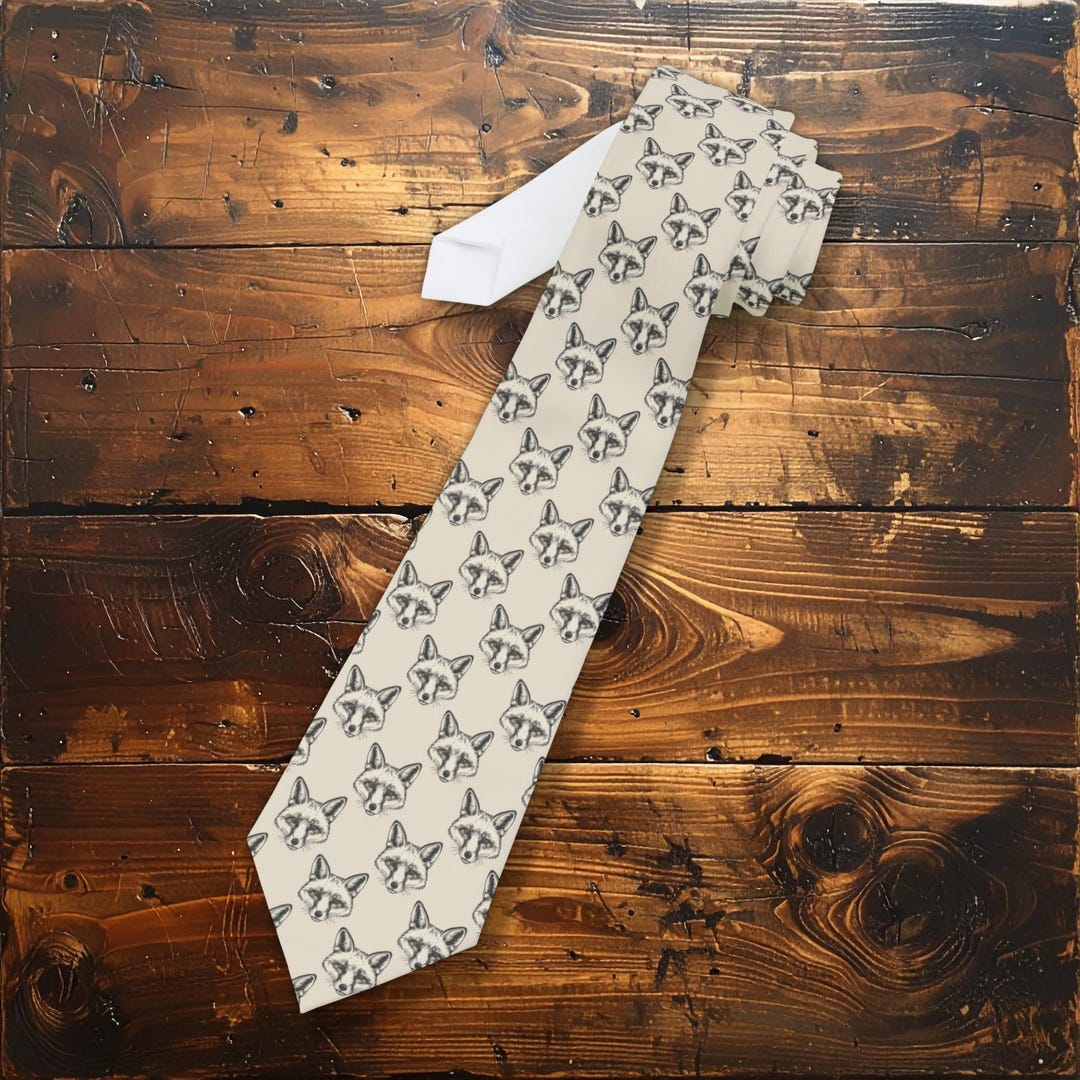 Hand-drawn Fox Pattern Necktie | Vintage Beige Wildlife Tie - Etsy