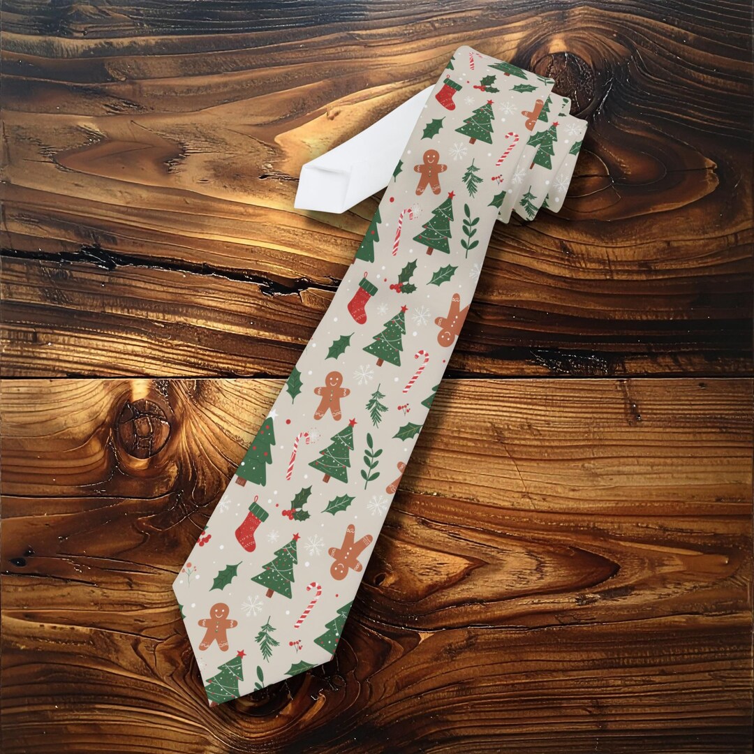 Gingerbread & Holiday Tree Pattern Necktie | Christmas Necktie - Etsy