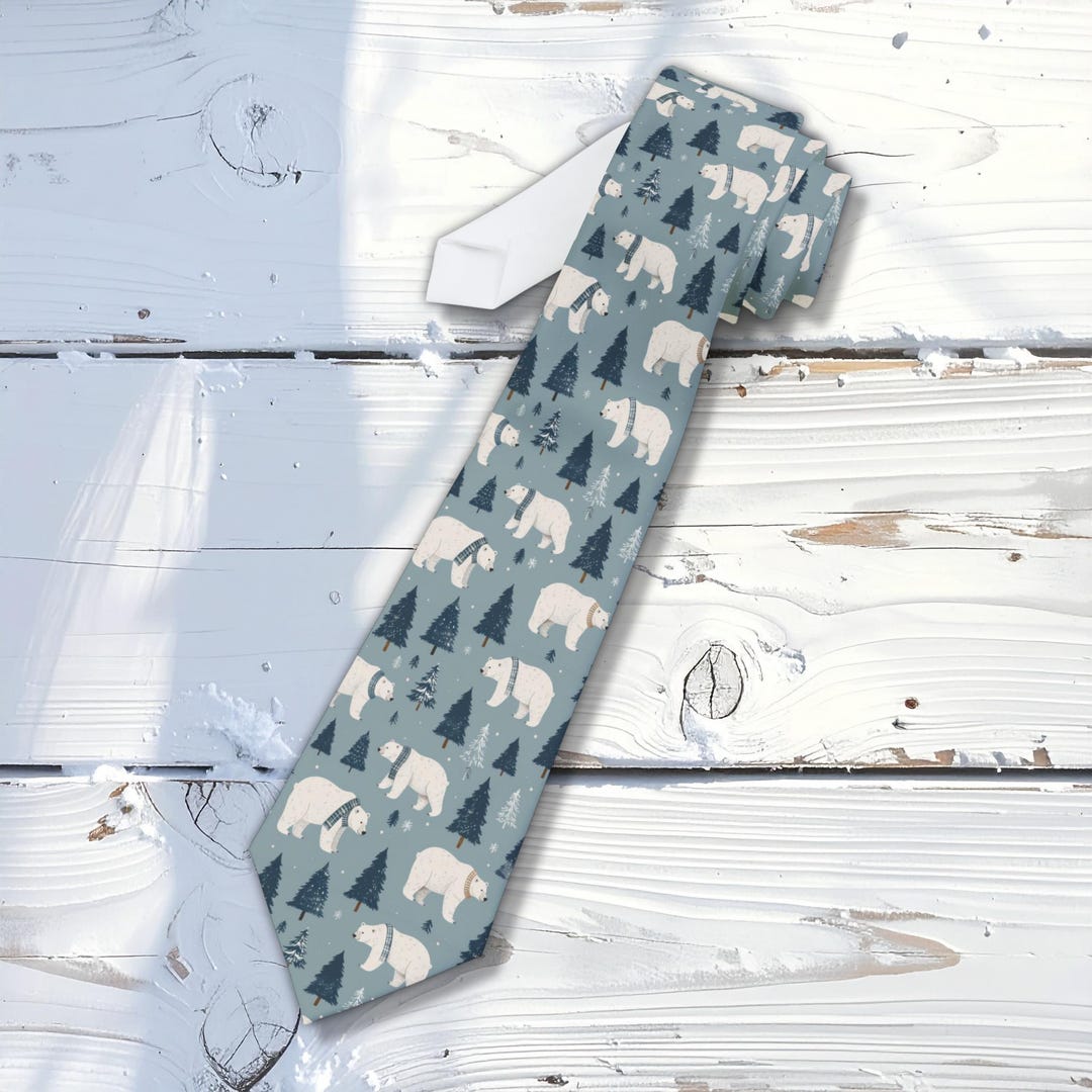 Polar Bear Forest Necktie, Winter Nordic Woodland Pattern Tie - Etsy