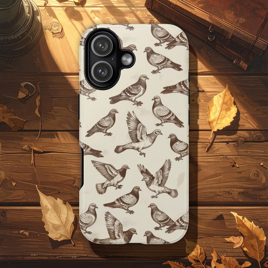 Vintage Pigeon Phone Case, Sepia Line Art Bird Pattern, Elegant Minimal ...