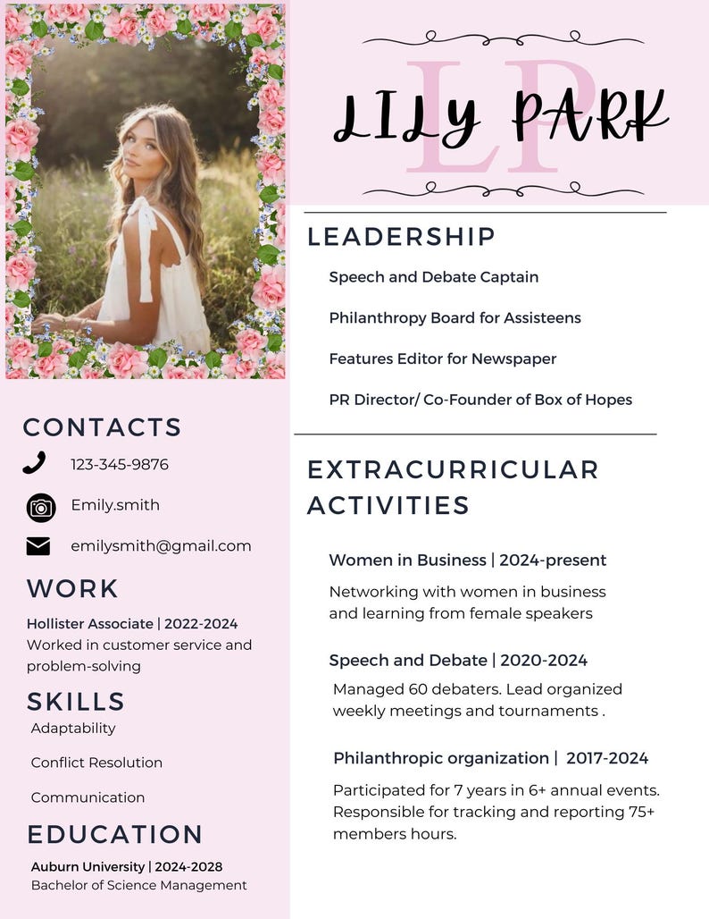 Editable Sorority Rush Resume Template, Canva Design With Photo ...