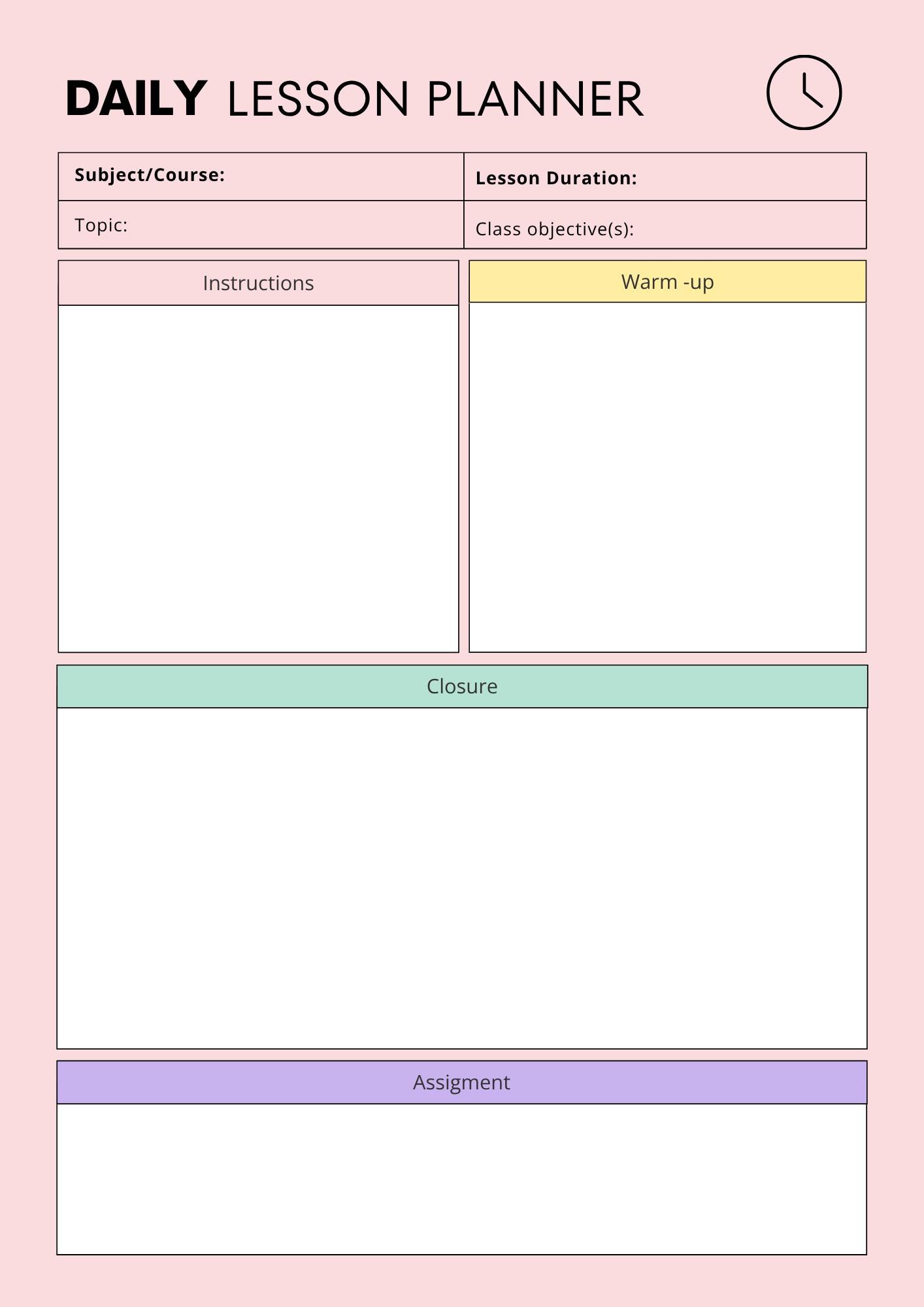 Daily Lesson Planne, Bright and Minimalist Style for Effective Lesson ...