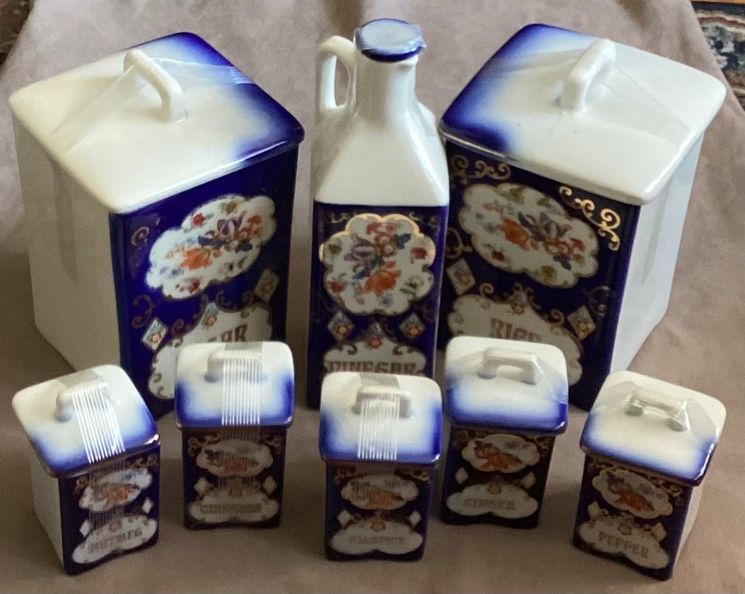 Czech Condiment/spice Containers 8 Pieces Floral Cobalt - Etsy