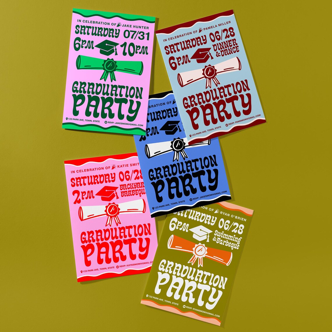 Editable Graduation Party Invitation Canva Template | Retro Pink Red ...