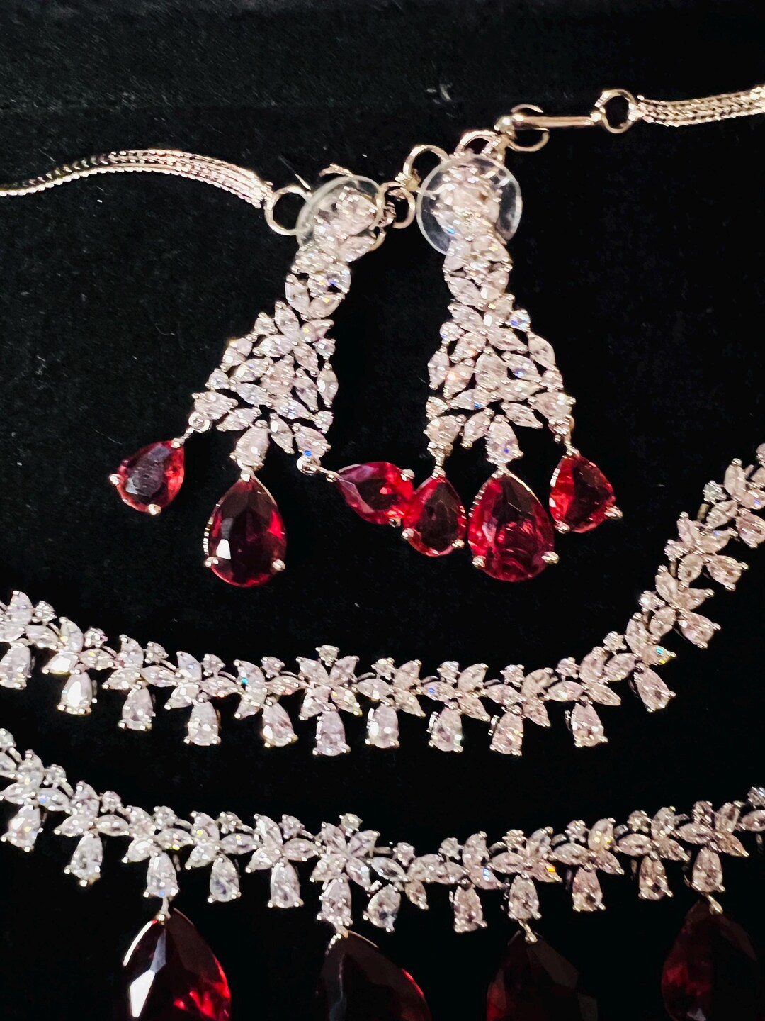 Ruby Red Crystal Necklace Set - Bridal Jewelry, Dangle Earrings - Etsy
