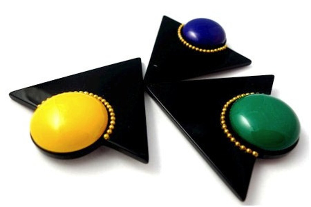 Geometric Pins, Black Triangle Round Color Cabochon - Etsy