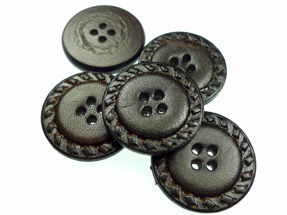Leather buttons dark brown four holes handmade | Etsy
