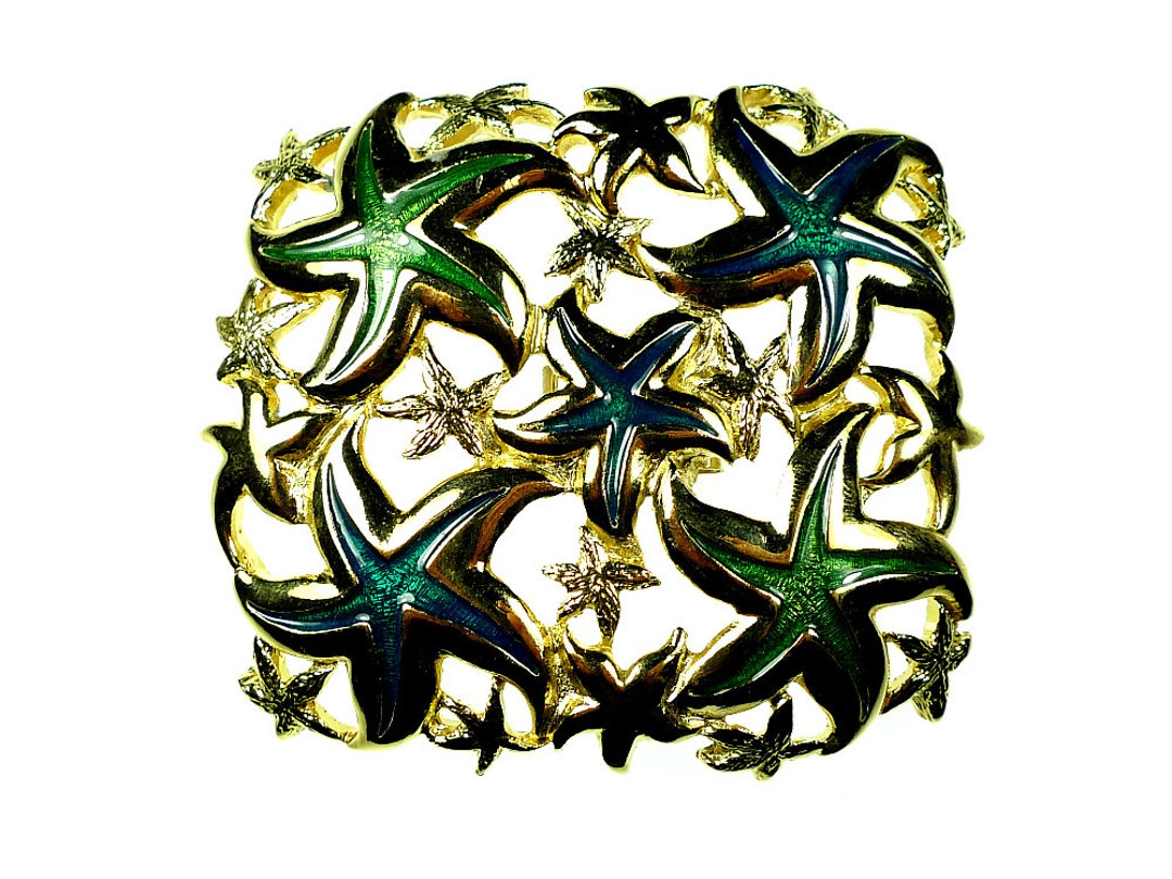 Belt Buckles, Vintage Enameled Gold Tone Metal With Starfish - Etsy