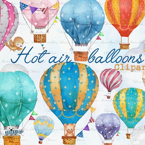 rainbow watercolor boho digital paper hot air balloon background Hot ...