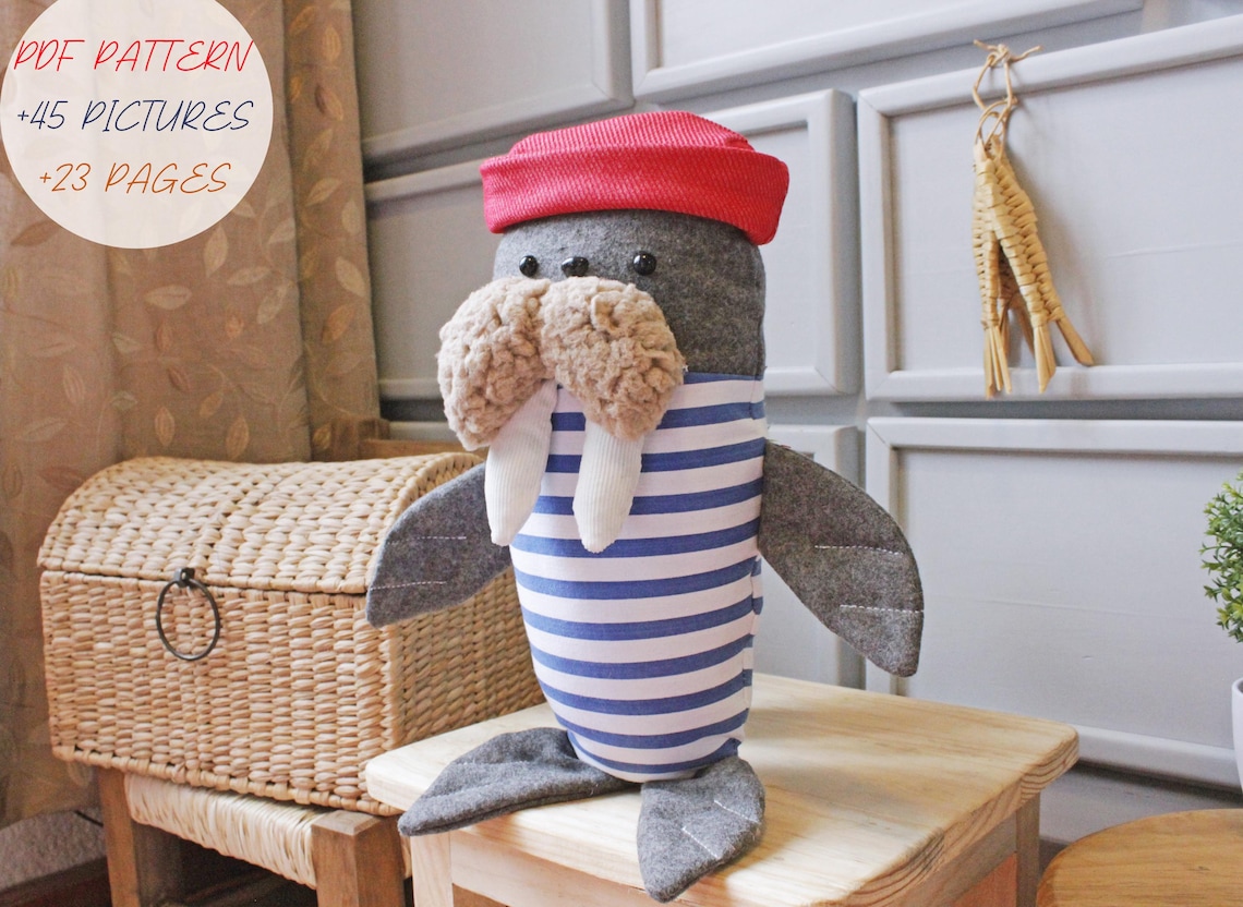Sailor Walrus Soft Toy Sewing Pattern: DIY Nautical Nursery Decor (PDF ...