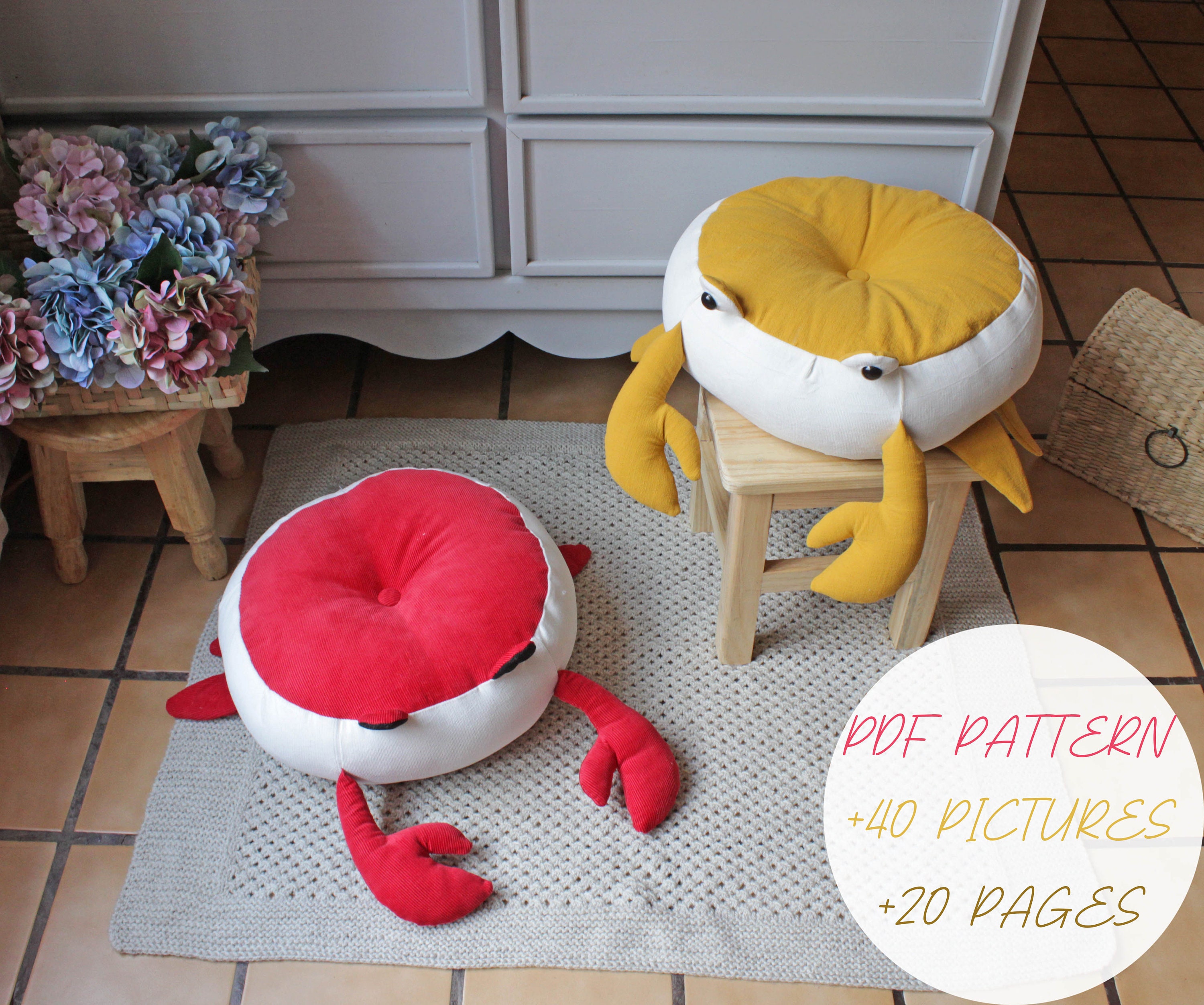 Crab Floor Pillow Sewing Pattern: DIY Nautical Nursery Decor (PDF ...