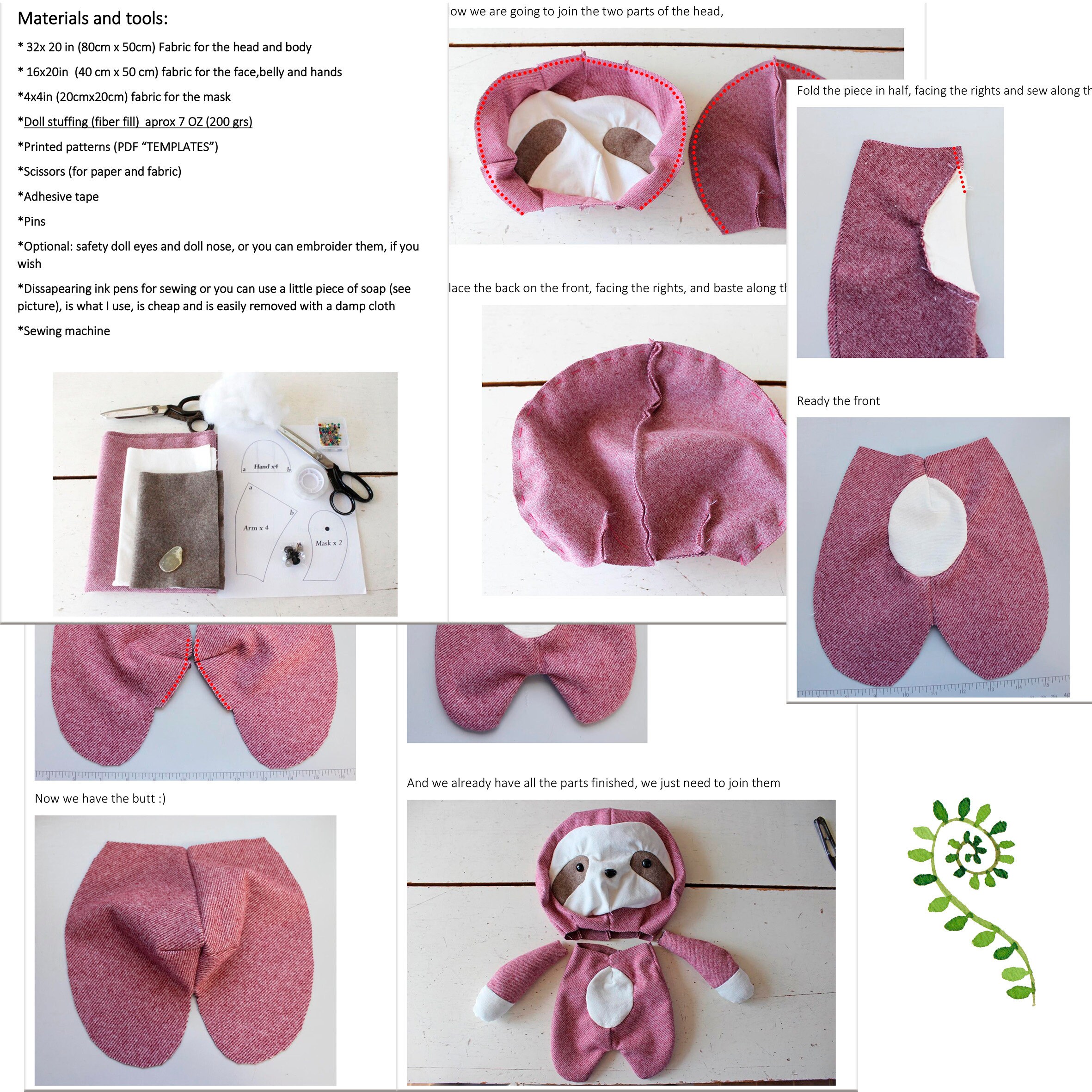 Sloth Plush, PDF Sewing Directions, DIY Plushie, Baby Gift, Kids Room ...