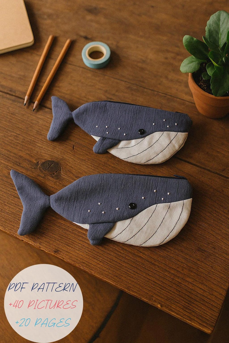Whale Pencil Case Sewing Pattern: Zipper Pouch DIY (PDF Pattern) - Etsy