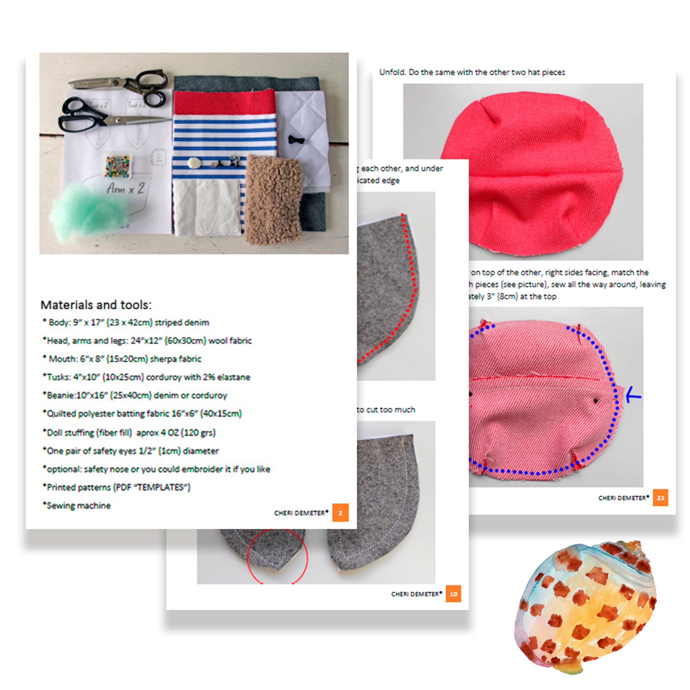 Sailor Walrus Soft Toy Sewing Pattern: DIY Nautical Nursery Decor (PDF ...
