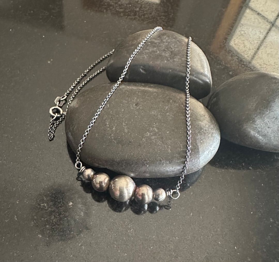 Navajo Pearl Necklace, Sterling Silver Necklace, Graduated Bead ...