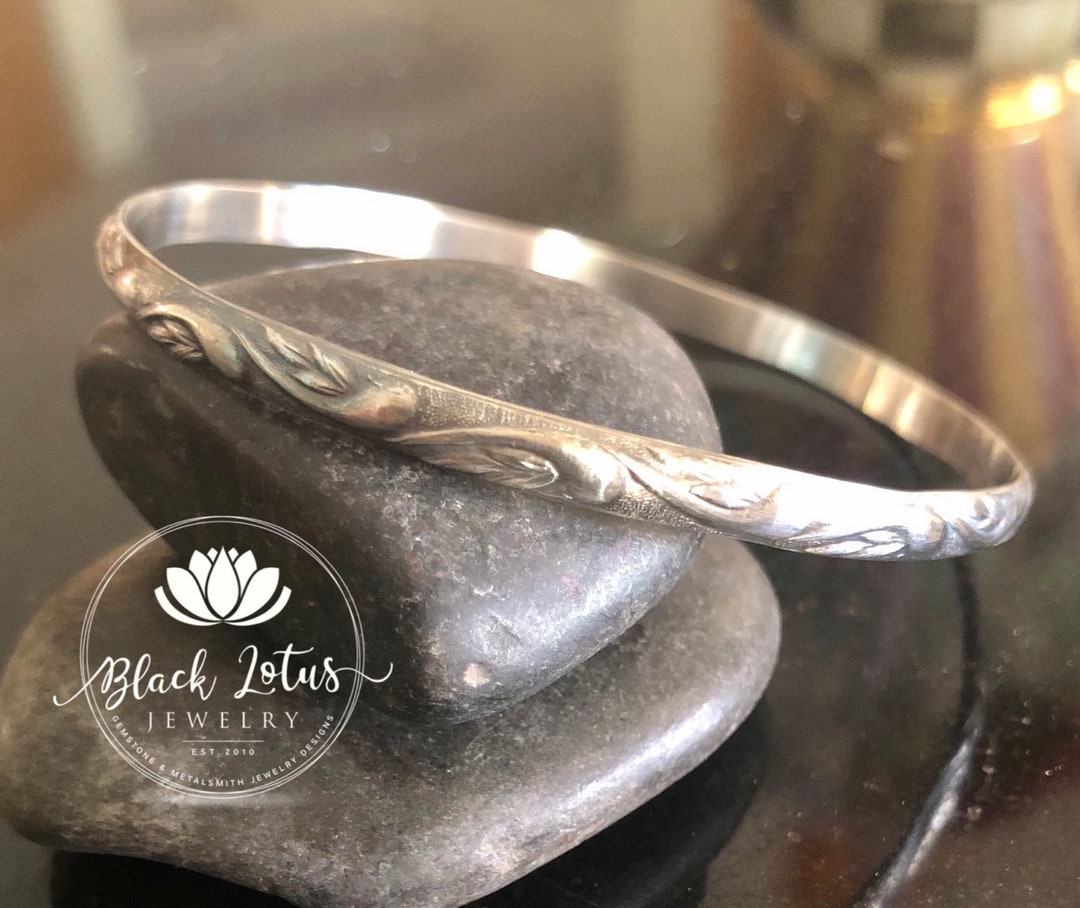 Scroll Pattern Bangle, Thick Bangle, Sterling Silver Bangle Bracelet ...