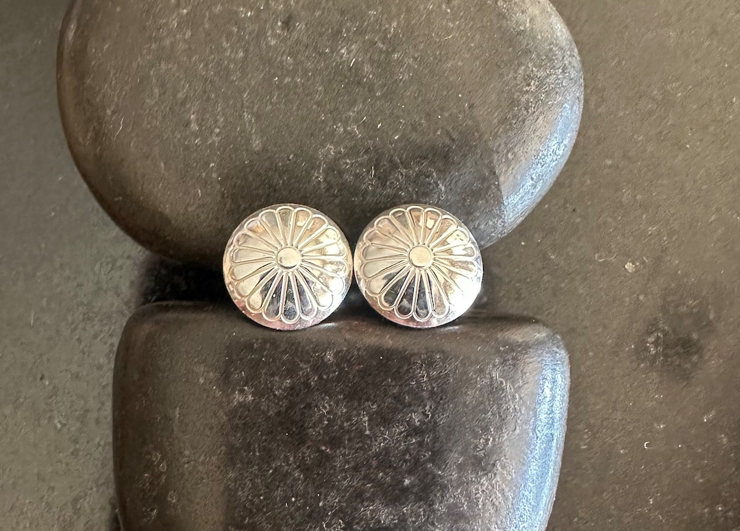 Sterling Silver Mini Concho Earrings, .925 Post Earrings, Small Dome ...