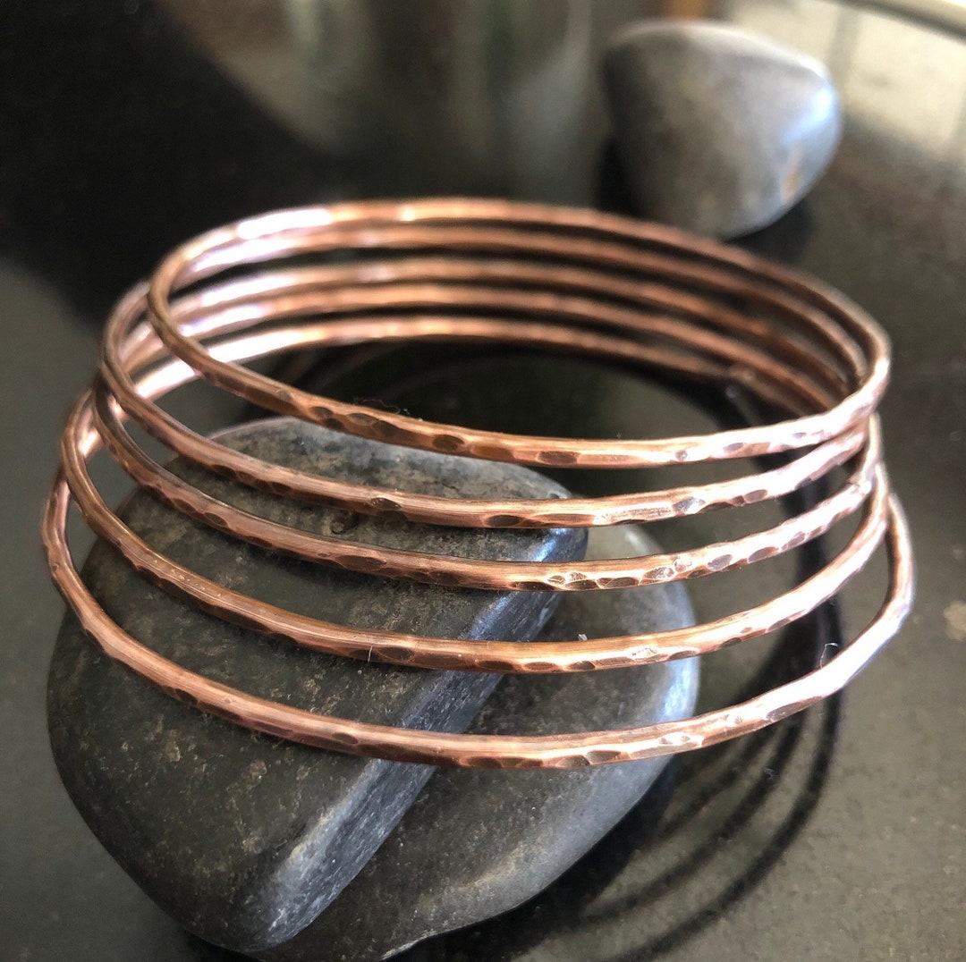 Individual Thick Copper Bangle Bracelet, Stacking Bracelet, Hammered ...