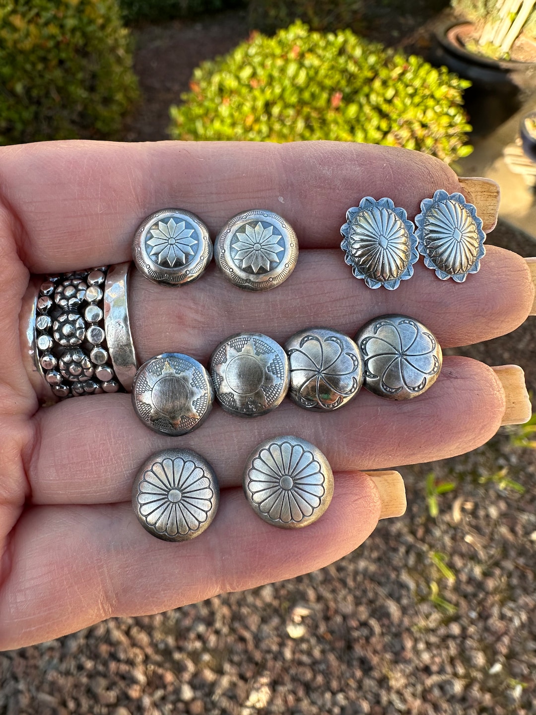 Sterling Silver Mini Concho Earrings, .925 Post Back Earrings, Small ...