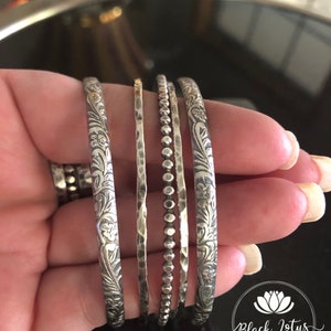 Sterling Silver Stacking Bangle Bracelets, Pattern Bangle, Beaded ...